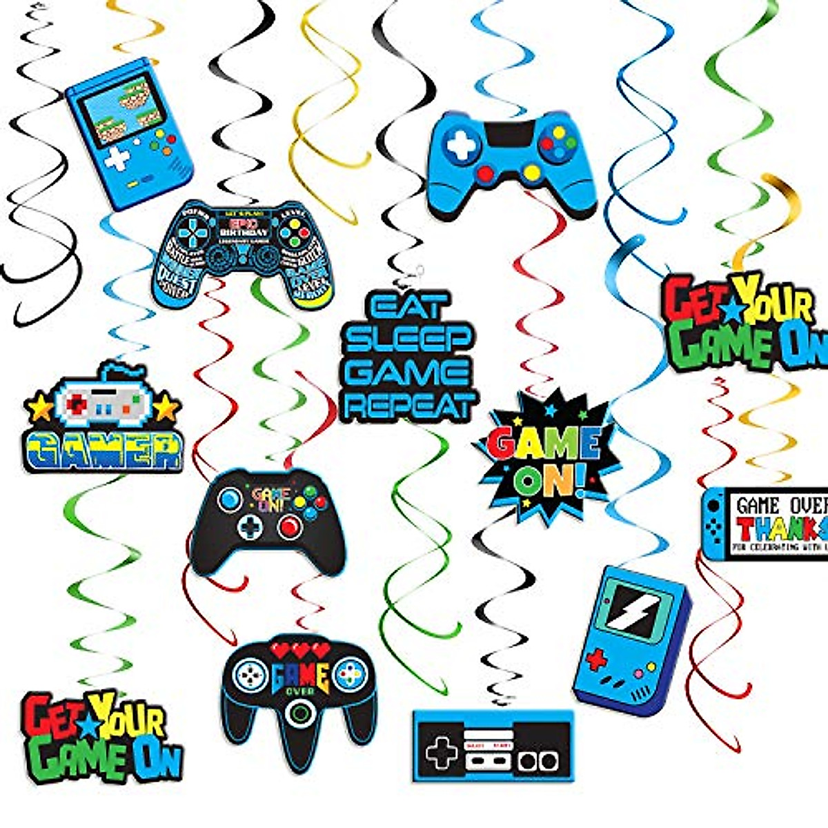 TMCCE Blue Video Game Party Supplies Gaming Party Decoration For Paper Plates,Cups,Napkins, Straws,Hanging Swirls,Balloons And Happy Birthday Banner For Gamer Birthday Party Decoration(NO Tablecloth)