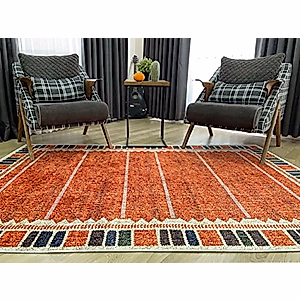 AK RUGS Contemporary Printed Area Rug Gloria Collection Living Room Kitchen Hallway Rug (Orange, 6' x 9')