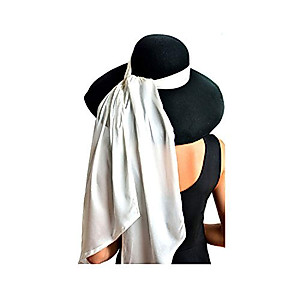 Utopiat High-End Audrey Style Adjustable Oversized Black Wool Hat W/Silk Scarf Inspired by BAT's