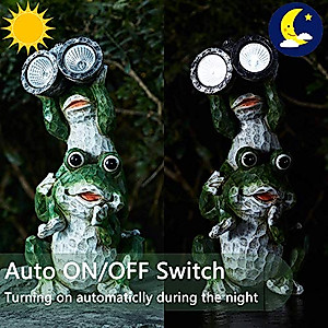 Yiosax Solar Powered Garden Statue, Cute Frog Animal Sculpture for Indoor Outdoor Decorations, Patio Yard Lawn Ornaments Gift（11.18inch Tall）