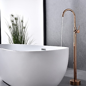 LFGUD Floor Mount Bathtub Faucet, Gold Finished Brass Bathroom Freestanding Tub Filler Single Handle Tub Spout