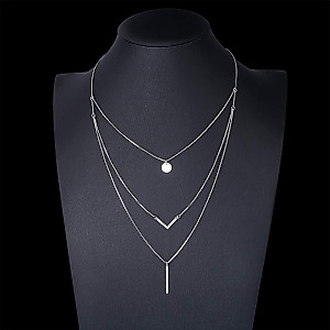 DAOCHONG S925 Sterling Silver Triple Layer Pendant Choker Necklace for Women 16"+2" (A)