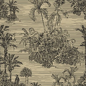 JiffDiff Black Peel and Stick Wallpaper Tropical Forest Sketch Vintage Wallpaper for Bedroom 17.3"x393.7" Animal Stick on Wallpaper Removable Self-Adhesive Wall Decor