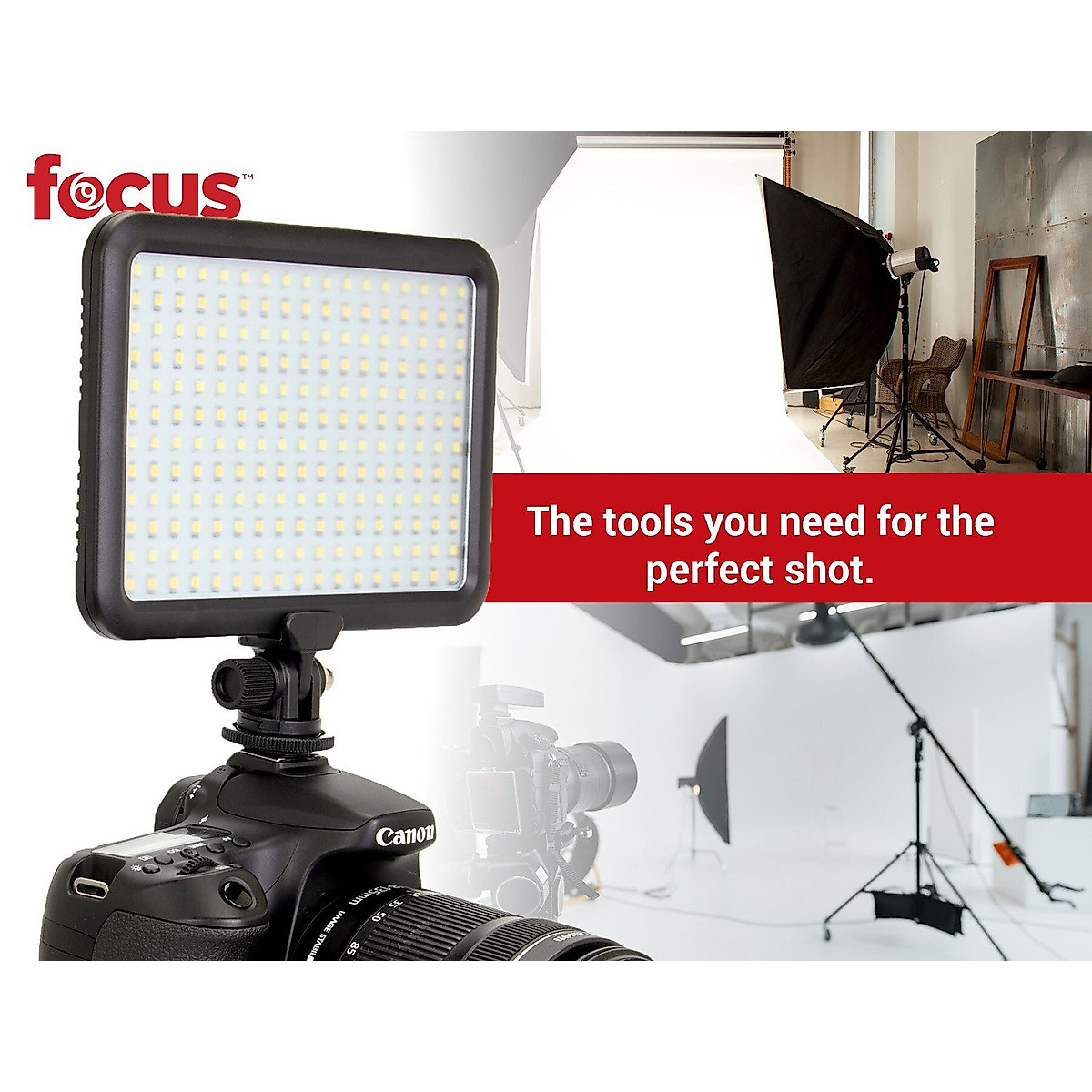 Focus Camera Video Light – 204 LED Dimmable, Ultra Slim and High Power On-Camera Lighting Panel - Built-in Color Temperature Switch – Universal Hot Shoe for Sony, Canon, Nikon, Pentax, DSLR Cameras