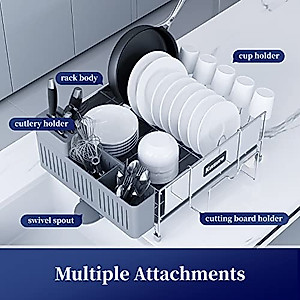 Kitsure Dish Drying Rack, Large Kitchen Dish Rack and Drainboard Set with Easy Installation, Durable Stainless Steel Dish Rack for Counter