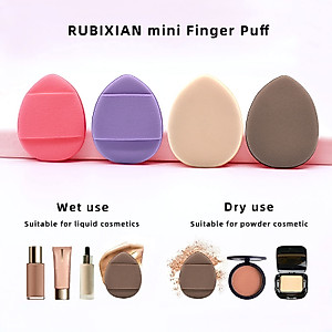 RUBIXIAN Finger Puff 4 Pcs Mini Triangle Makeup Puff for women Super Soft Beauty Makeup Tools Suitable for Loose and Body Powder (4 Color 1 Set)