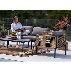 Grand patio 4-Piece Outdoor Conversation Set, Wicker Patio Furniture Set, Boho Patio Sofa Seating with Coffee Table for Garden, Backyard, Balcony, Gray