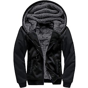 ZITY Men's Zip Up Hoodie Heavyweight Winter Sweatshirt Fleece Sherpa Lined Warm Jacket Black Large