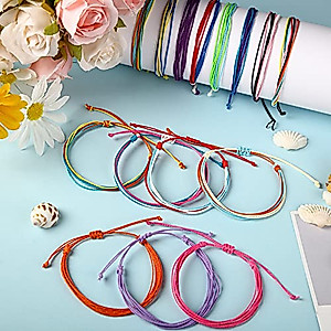 50 Pcs Summer Friendship Bracelets Beach String Bracelets Adjustable Waterproof Handmade Friendship Bracelet Surfer Woven Braided Bracelet Bohemian Wrist Cord for Women Men (Cute Style)