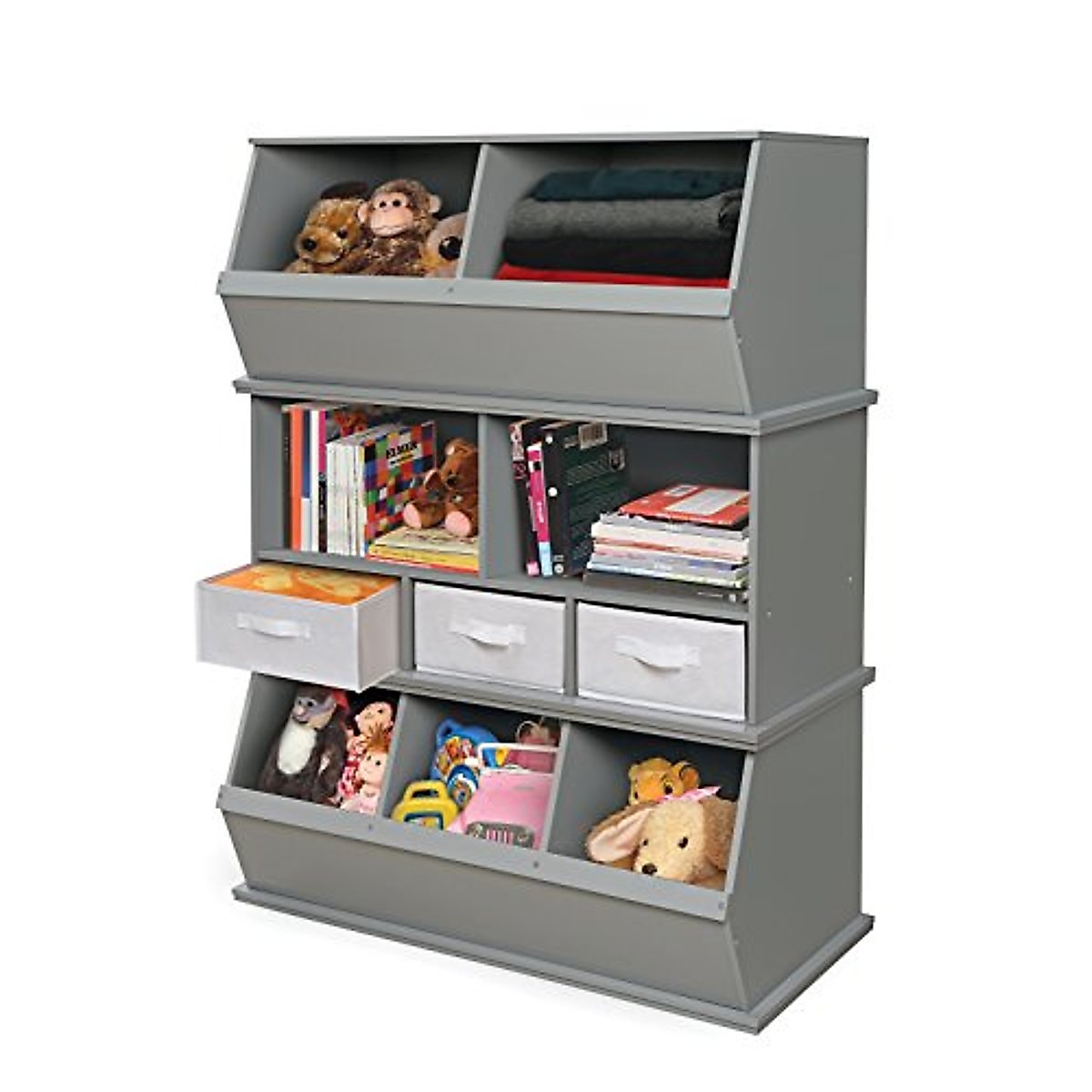 Stackable 5 Shelf Storage Organizing Cubby with 3 Fabric Baskets