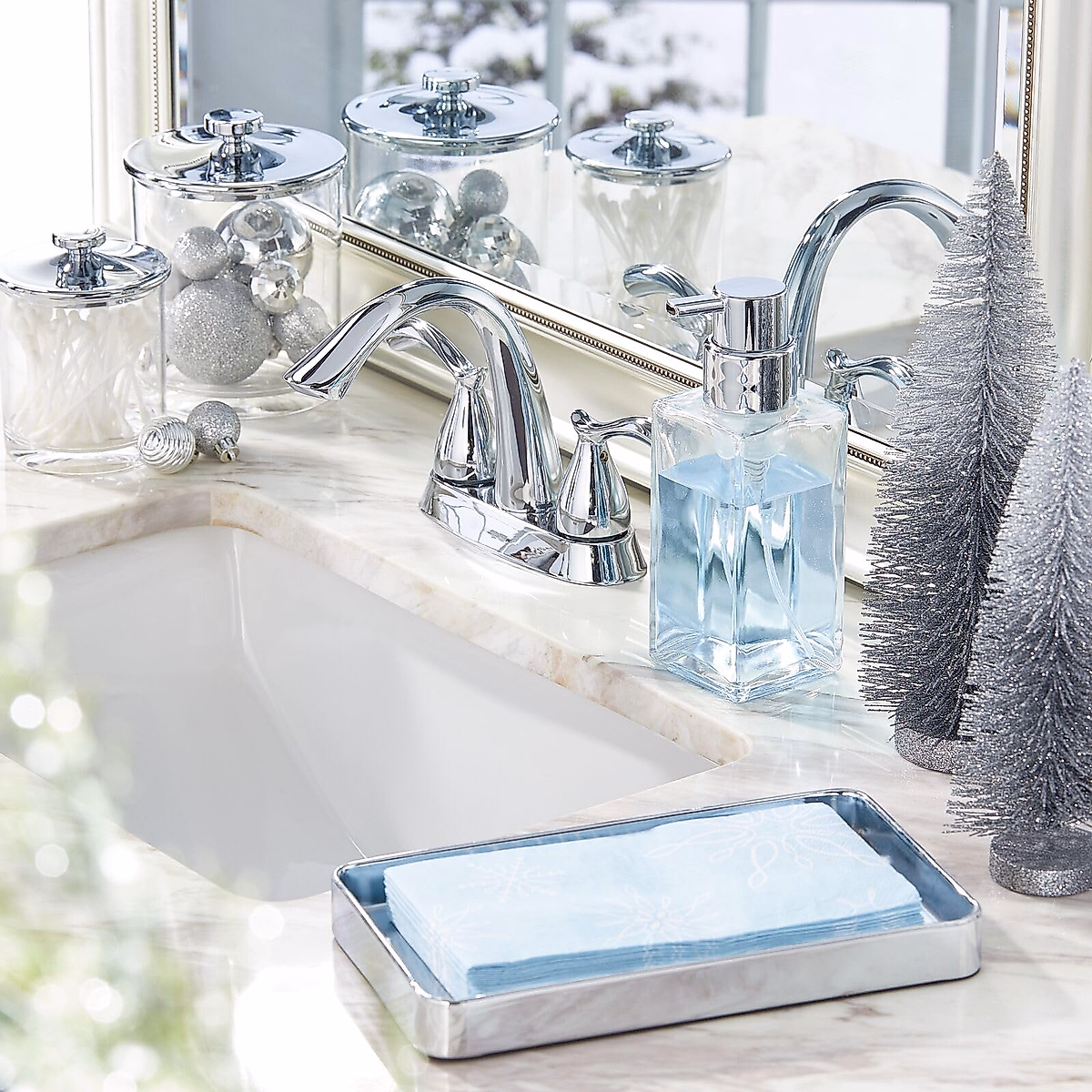 mDesign Modern Square Glass Refillable Foaming Hand Soap Dispenser Pump Bottle for Bathroom Vanities or Kitchen Sink, Countertops - Clear/Chrome