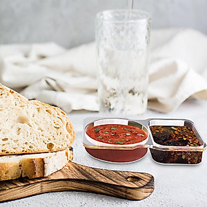 Double Compartment Condiment Containers with Lids, 2024 New Disposable 2 Compartment Snack Containers, Portion Cups Reusable Plastic Snack Container for to-go Sauce, Sampling, Travel Snack - 8 Pcs