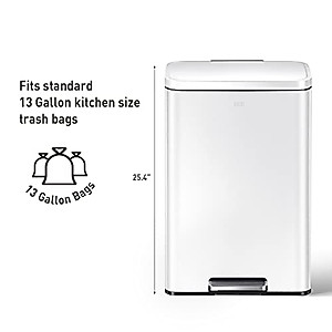 EKO Madison Matte White 50 Liter/13.2 Gallon Step Trash Can with Inner Liner - Fingerprint Resistant Finish