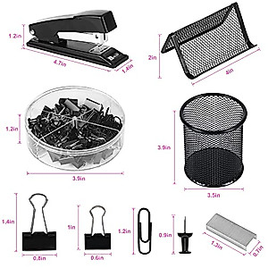 AOFUXTI Office Supplies Desk Organizer - Desk Organizers and Accessories, Office Supplies Set with Pen Holder, Stapler and 72 Clips Set for Office, Home, School, Black