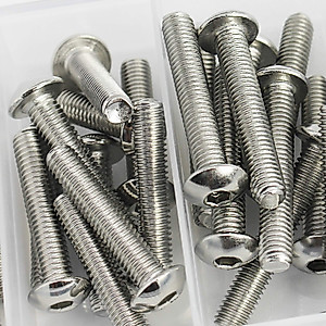M5 x 20mm 25mm 30mm 35mm 40mm Button Head Socket Cap Screws Bolts, 304 Stainless Steel, Bright Finish, Metric Allen Hex Drive, Fully Threaded, 50PCS
