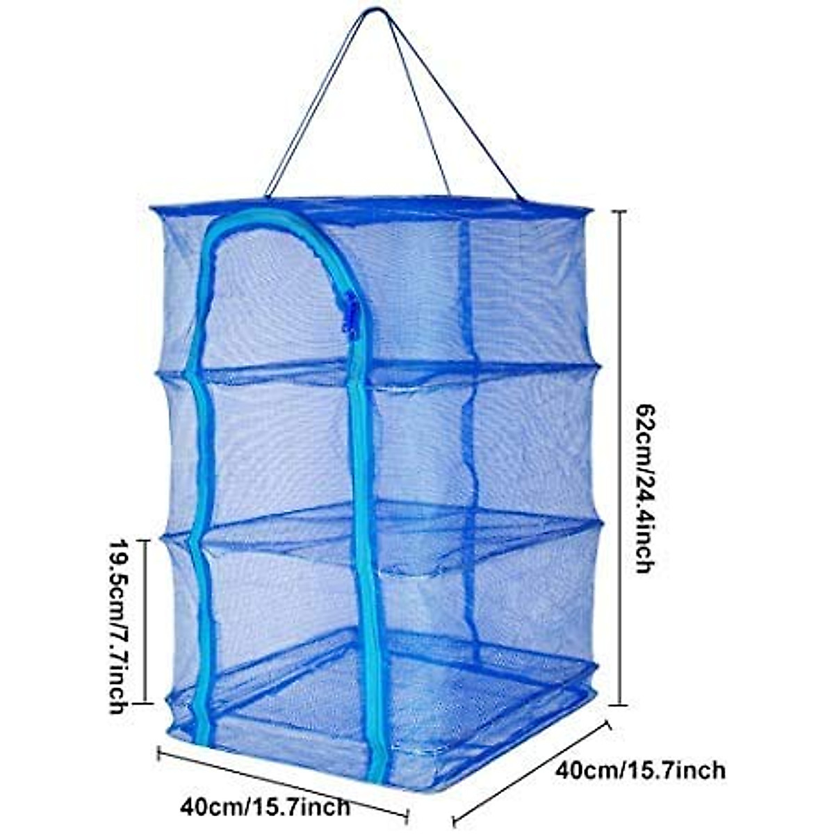 MAHDETP 2.2ft 3 Layer Non-Toxic Nylon Netting Foldable Drying Rack for Fish Vegetables Fruit Herb Practical Hanging Net Dry Cage（15.7 x15.7 x25.6inch）