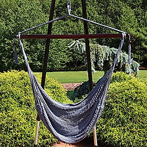 Sunnydaze Hanging Caribbean XL Hammock Chair - Modern Boho-Style Soft-Spun Polyester Rope Hammock Chair Swing - Gray - Ideal for Yard, Balcony, Garden and Other Outdoor Living Spaces