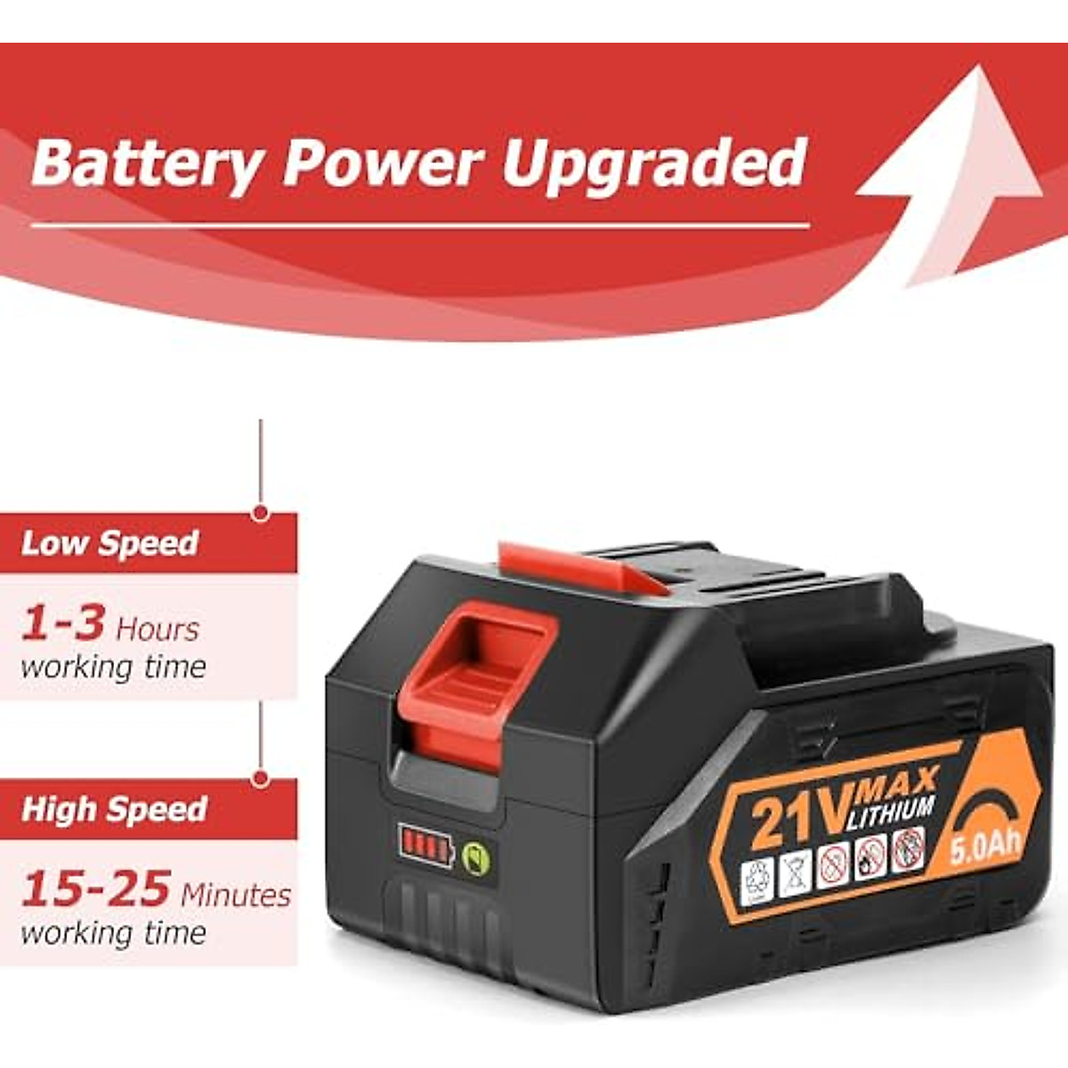 EKACO 21V Lithium Battery 5.0Ah Li-ion Battery Long Life Battery Work Cordless Leaf Blower