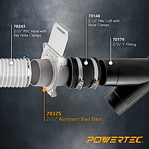 POWERTEC 70325 Blast Gate 2-1/2 Inch, w/Anti Clog and Air Leak Seal for Dust Collection