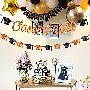 Class of 2023 Banner Orange 2023 Graduation Decorations Orange and Black Bachelor Cap Garland for Congrats Grad Party Supplies Graduation Theme Party Decor