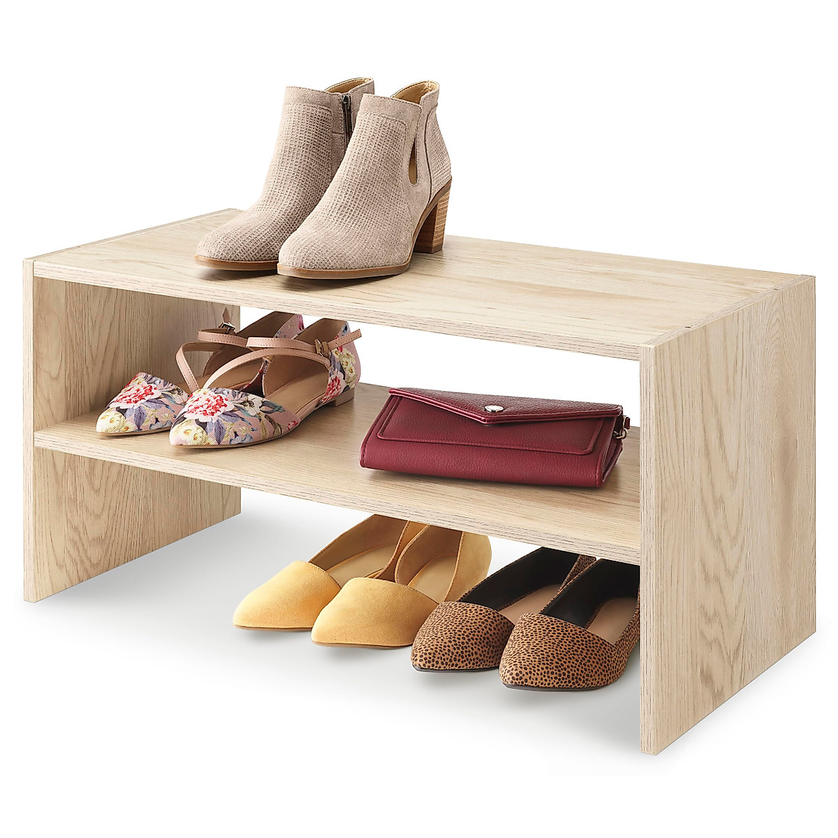 Whitmor Wood Stackable 2-Shelf Shoe Rack, White Oak, 24 inches