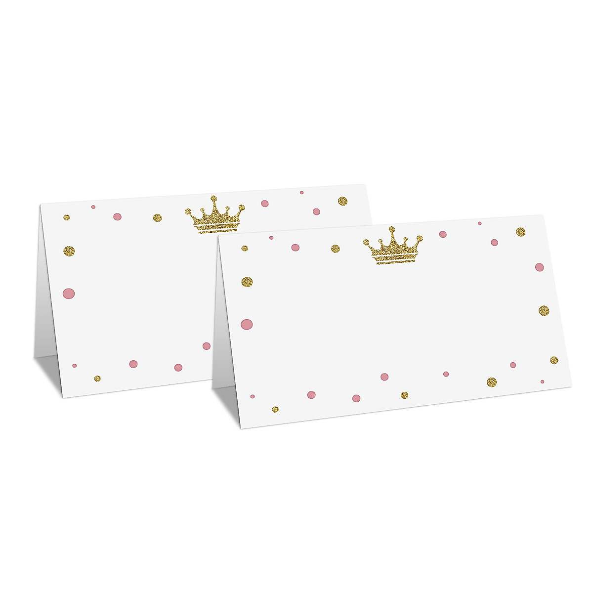 Table Place Card for Baby Shower, 25 Pcs Tent Cards Set with Pink & Gold Design, Editable Name Cards for Table Seating, Party Food Lables, Gold Crown Little Princess Baby Shower Decorations(05)