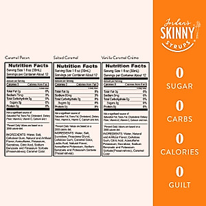 Jordan's Skinny Syrups Sugar Free Coffee Syrup Collection, Caramel Pecan, Salted Caramel, and Vanilla Caramel Cream, Zero Calorie Flavoring Syrups for Coffee, 12.7 Fl Oz, 3 Variety Pack