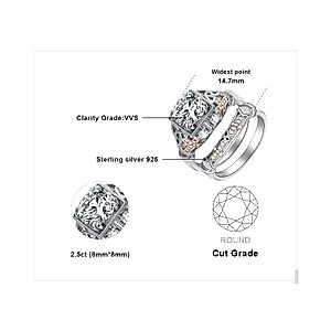 JewelryPalace Celtic knot 2.5ct Cubic Zirconia Solitaire Engagement Rings for Women, Cross 14K Rose Gold 925 Sterling Silver Promise Ring for her, Simulated Diamond Wedding Band Ring Bridal Sets 7