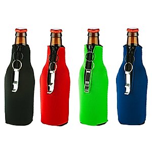 Funny Guy Mugs Premium Plain Collapsible Neoprene Bottle, Mullti-Colored, Set of Four With Bottle Openers