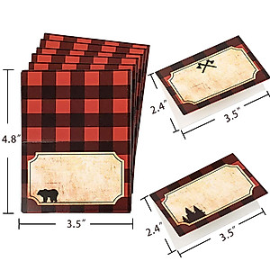 BCHOCKS Lumberjack Party Place Cards - Lumberjack Buffalo Plaid Food Tents and Food Labels Decorations, Woodland Baby Shower Party Supplies