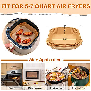 200 Pcs Air Fryer Liners – 7.9 in Square Non-Stick Air Fryer Disposable Paper liner, Unbleached Oil-proof Airfryer Liners, Natural Air Fryer Parchment Paper Liners for Fryers Frying Pan Microwave Oven