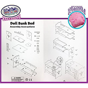 Matty's Toy Stop 18 Inch Doll Furniture White Wooden Bunk Beds with 2 Pink Pillows, 2 Pink Cushions & Ladder - Fits American Girl Dolls
