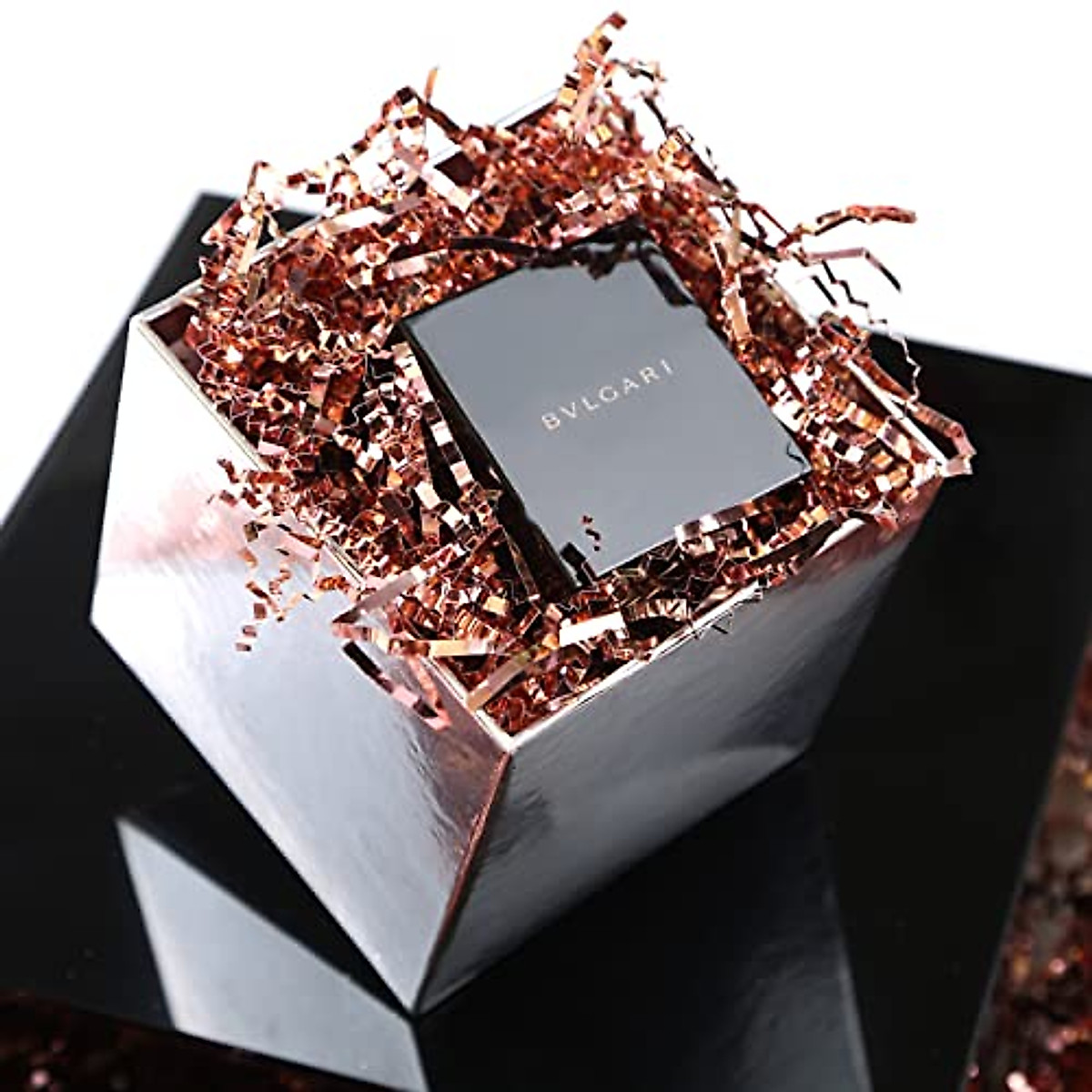 UNIQOOO 1/2 LB Metallic Rose Gold Crinkle Cut Paper Shredded Filler, Pink Grass Raffia Tissue, Strands Shred Craft Bedding Cushion, Wedding Mothers Day Bridesmaid Engagement Gift Boxes Bags Retail