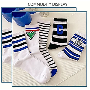 ZINDE 6 Pairs Soft Cotton Socks for Women Girl Thick Knit Breathable Cute Stripe Fashion Above Ankle Crew Socks Set (6 Pairs-10)