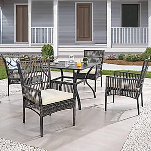PatioFestival Patio Dining Set 5 Pieces Outdoor Furniture Sets Outside Metal Square Table Wicker Chairs with Galvanized Steel Frame Beige Cushion