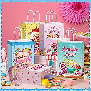 Sinload 24 Pcs Candy Sweet Land Goodie Bags with Handles Lollipop Gift Bags Candy Party Favors Bags Sweet Candy Treat Bags Candy Shop Theme Bags for School Birthday Wedding Baby Shower Party Decor