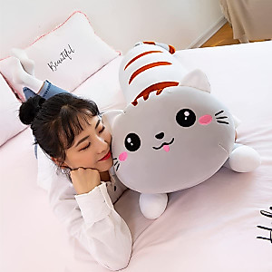 Long Cat Plush Pillow Cute Cat Plush Long Body Pillow Soft Cat Animal Body Pillow Kitten Plush Throw Pillow for Girlfriend (Gray,28in/70cm)