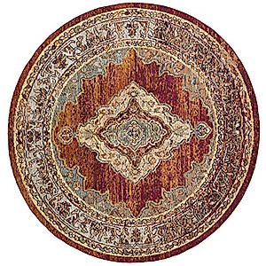 SAFAVIEH Crystal Collection 7' Round Orange / Light Blue CRS500A Boho Chic Oriental Medallion Distressed Non-Shedding Dining Room Entryway Foyer Living Room Bedroom Area Rug