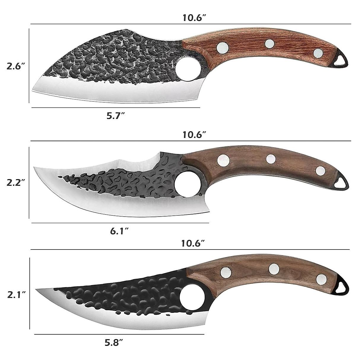 Handmade Forged Kitchen Knife 3 Pcs Professional Chef Knife Set, Hunting, BBQ Meat Knives for Cooking, Forged Kitchen Knife with High Carbon Stainless Steel Cutlery With Leather Sheaths