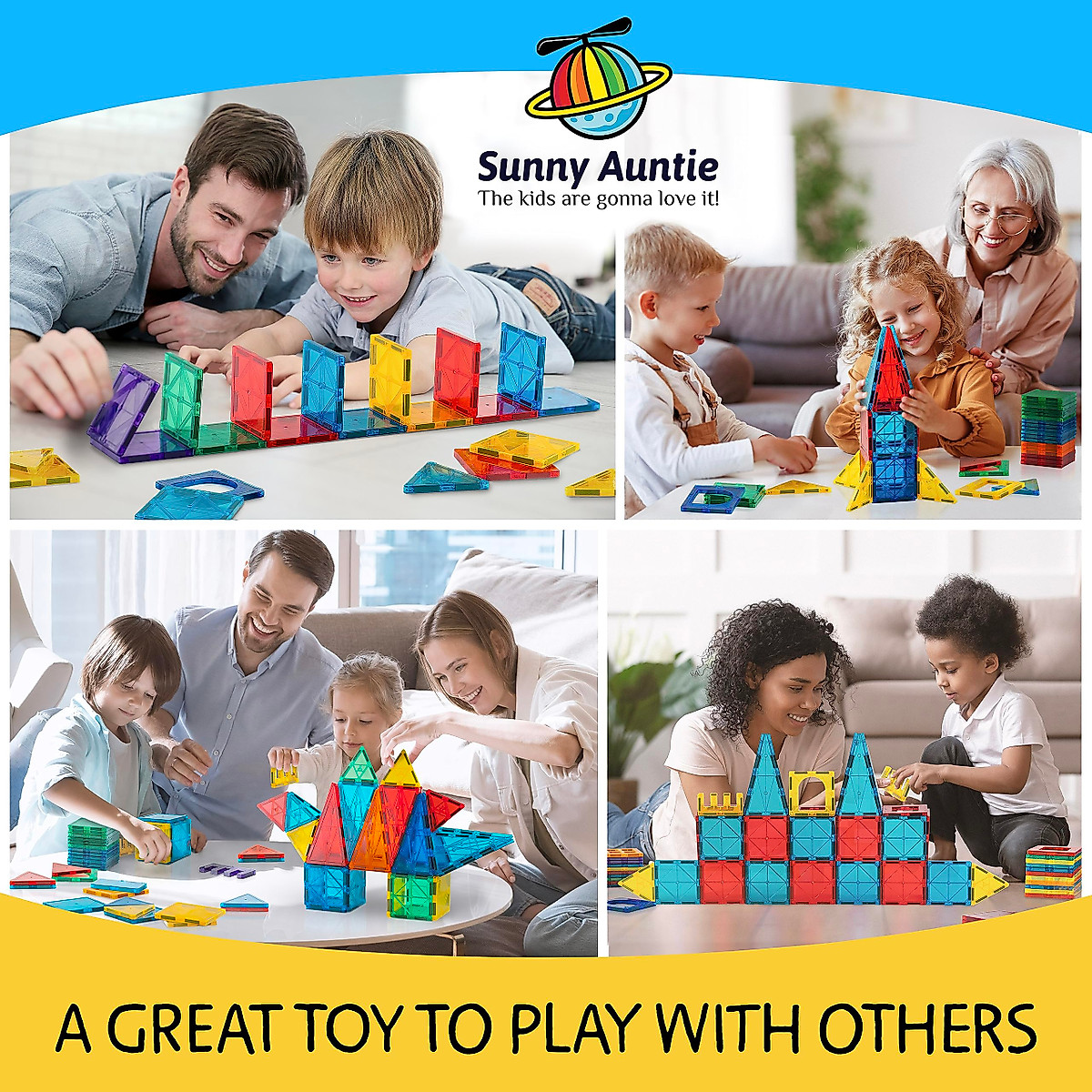 SUNNY AUNTIE Magnetic Tiles 138 PCS+ Bonus Zippered CASE, Magnetic Tiles for Kids Toy for 3 4 5 6 7 8 Year Old Boys & Girls, Great Gift for Kids Aged 3-8, XL Set