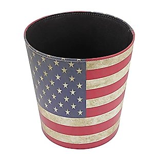 Cabilock US American Flag Trash Can Vintage Wastebasket PU Leather Waste Paper Bin Decorative Garbage Can Waste Bucket for Home Office USA Flag Pattern