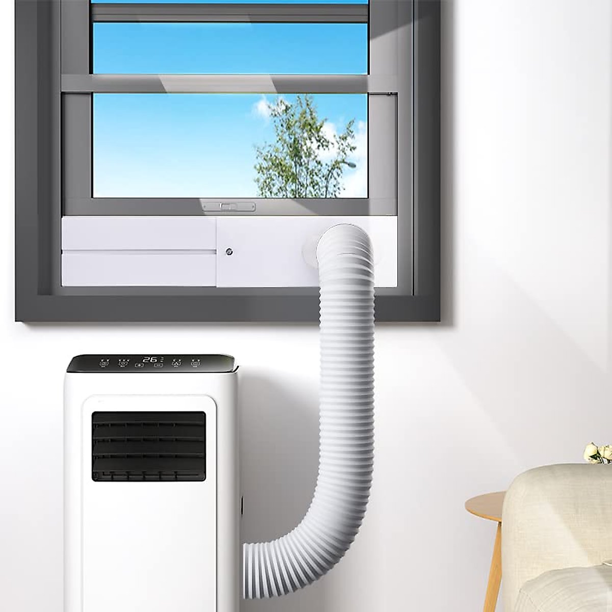 BROSYDA Portable Air Conditioner Window Vent Kit, Upgraded Seamless Portable AC Vent Kit with 5.1" Diameter of Exhaust Hose & Universal Coupler, Adjustable Window Seal Kit for Sliding Window