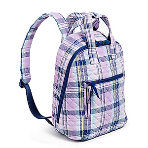 Vera Bradley Women's Cotton Mini Totepack Backpack, Amethyst Plaid - Recycled Cotton, One Size