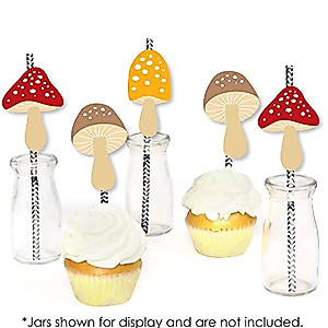 Big Dot of Happiness Wild Mushrooms - Paper Straw Decor - Red Toadstool Party Striped Decorative Straws - Set of 24