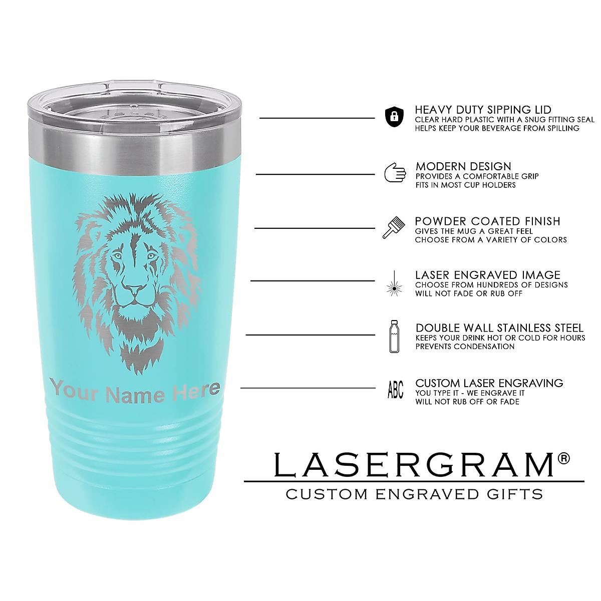 LaserGram 20oz Vacuum Insulated Tumbler Mug, Scorpion, Personalized Engraving Included (Light Blue)