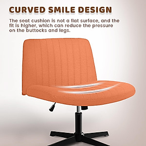 LEMBERI Fabric Padded Desk Chair No Wheels, Armless Wide Swivel Home Office Desk Chair,120° Rocking Mid Back Ergonomic Computer Task Vanity Chair for Office, Home, Make Up,Small Space (Brown)