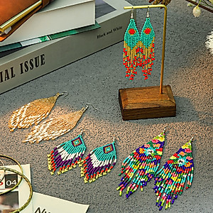 Tuanse 4 Pairs Long Beaded Tassel Earrings Bohemia Colorful Handmade Beaded Earrings Seed Bead Statement Fringe Drop Dangle Earrings Boho Jewelry for Women Gifts, 4 Styles