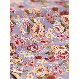 Allegra K Women's 2023 Floral Midi Dress Round Neck Ruffle Sleeve Button Down Shirtdress Large Purple