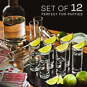 Shot Glasses - Set of 12 - Tall Clear Glass 1.7 oz - Dishwasher Safe - Sturdy with a Heavy Base - Shot Glasses for Every Party