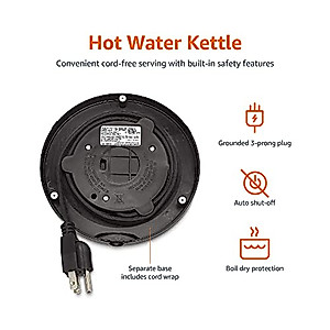 Amazon Basics Stainless Steel Fast, Portable Electric Hot Water Kettle for Tea and Coffee, 1.7-Liter, Silver